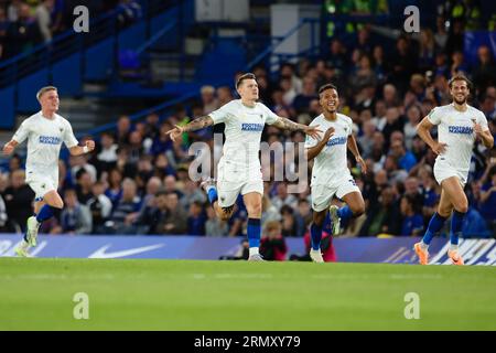 GOAL 1-0, James Tilley of AFC Wimbledon goal celebration after scoring ...