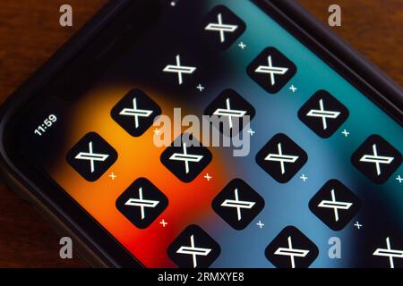 Conceptual image of Elon Musk’s X app (formerly Twitter) icons seen in ...