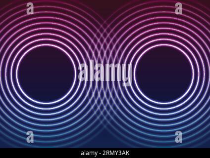Laser neon circle rings abstract tech background. Blue and purple glowing round arc shapes ...