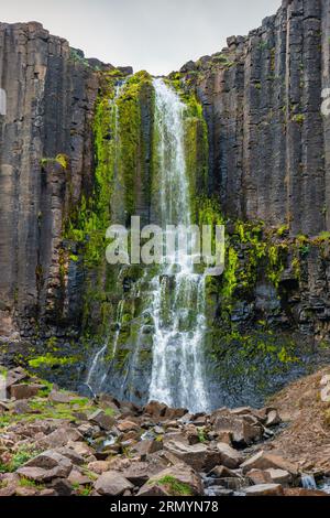 waterfall with basalt columns, Studlagil canyon, Iceland, East Iceland ...