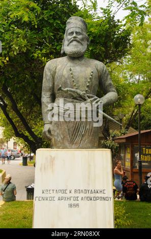 Greece, Crete, Chania, 1866 square, statue of Konstantinos Kriaris, one ...