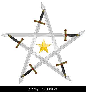 European knight medieval swords, heraldry. Vector weapon of medieval warriors set with straight ...
