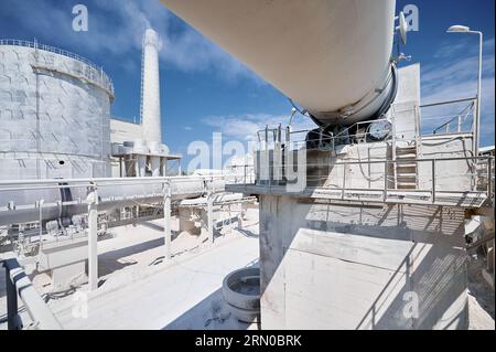 Limestone burning rotary furnace as pipe at industrial plant Stock ...