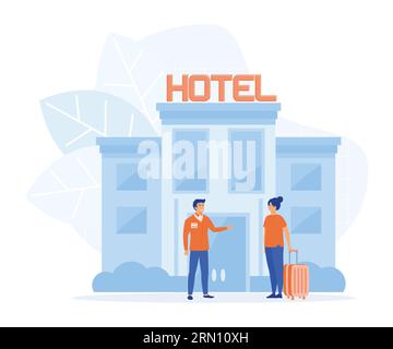 Hotel service, Smiling doorman welcoming guest, valet parking worker ...