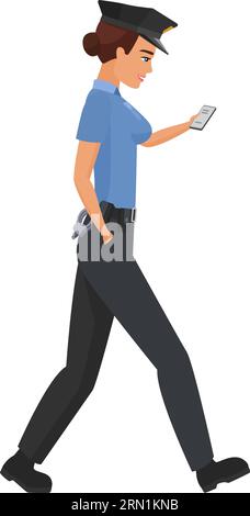 Side view of walking policewoman. Female police officer in working ...
