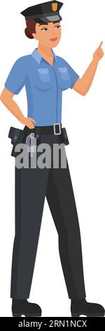 Policewoman with pointing gun. Female police officer shooting attack cartoon vector illustration ...