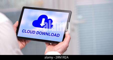 Tablet screen displaying a data download concept Stock Photo - Alamy