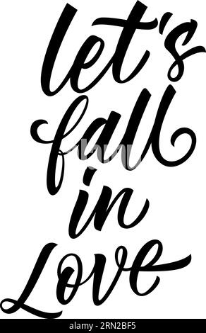 Calligraphic text fall in love, with design purple floral frame. Vector ...