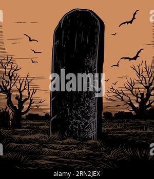 Woodcut style illustration of creepy tombstone isolated on white background Stock Vector Image ...