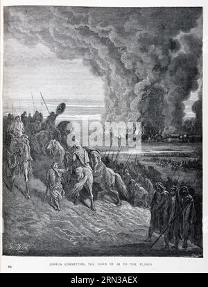 Wood Engraving of Joshua Committing the Town of Ai to the Flames ...