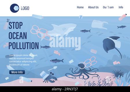 Stop ocean pollution poster template. Paper cut underwater background ...