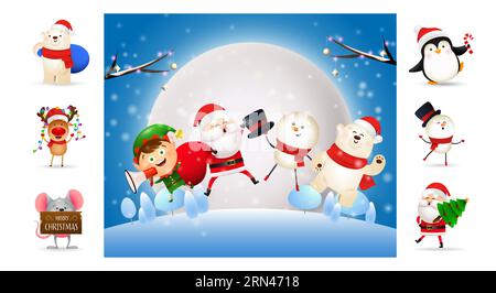 Christmas cartoon characters jumping outdoors Stock Vector Image & Art ...