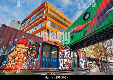 Factory 3 with graffiti in the factory quarter, Munich, Bavaria ...