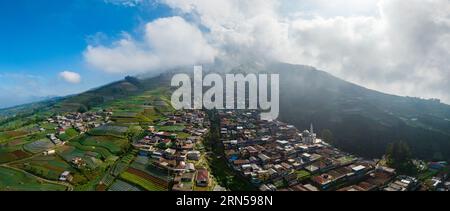 Aerial View panorama of colorful stack building houses in Nepal van ...