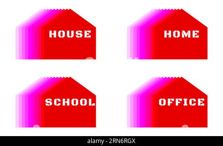 symbols of houses, buildings, geometric figures, immediate schematic ...