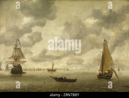 Dutch ships in a harbour firing salute between circa 1640 and circa ...