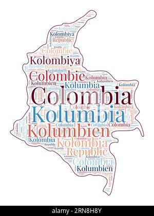 Colombia shape with country names word cloud in multiple languages ...