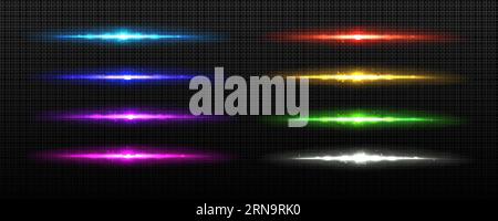 Horizontal sparkle divider line with glow effect in blue, red, yellow ...