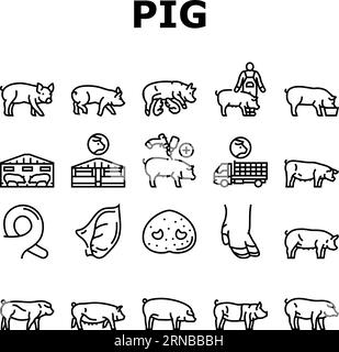 Big black barn silhouette line set. Different farm houses or barns ...