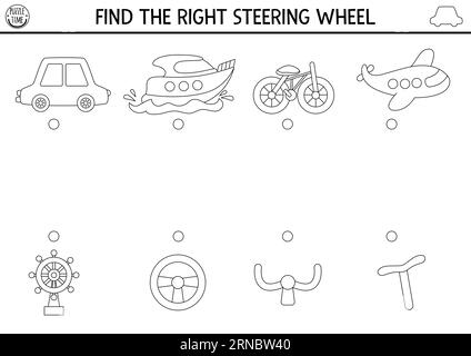 Transportation black and white matching activity with cute side and ...