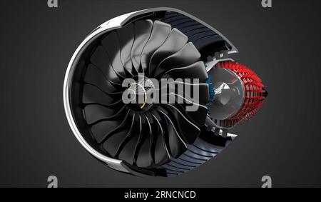Jet engine inside - on grey background - 3D illustration Stock Photo ...