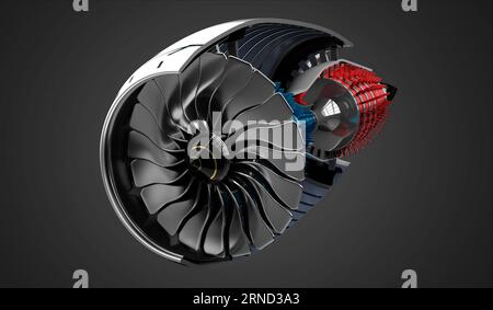 Jet engine inside - on grey background - 3D illustration Stock Photo ...