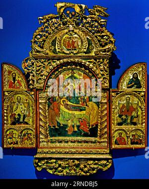 Triptych, The Dormition of the Virgin, the Resurrection of Christ and the Saints 18th Century ...