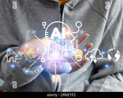 The businesswoman in artificial intelligence concept Stock Photo - Alamy