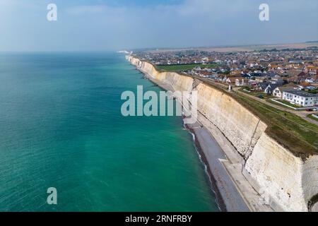 Aerial view of the Meridian Monument above the chalk cliffs at ...