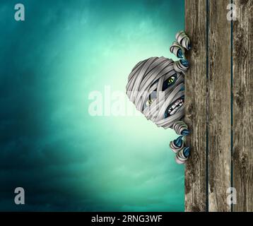 Halloween Mummy Background and eerie bandaged monster as an embalmed ...