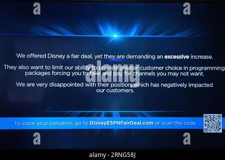 A message on a Disney-owned channel on Spectrum "The Walt Disney ...