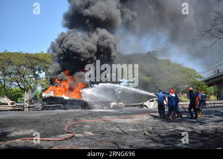 Car truck with fuel tank accident on gas station at night in dust ...