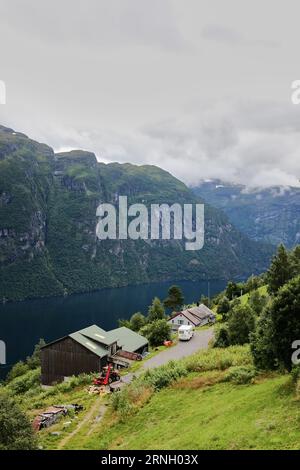 beauty of Geirangerfjord, stunning fjord in Norway. Fjord is surrounded ...