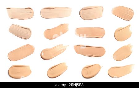 Set of foundation samples in different tones on white background Stock ...