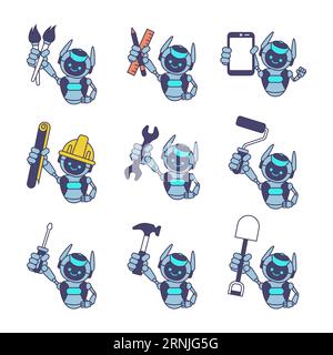 Robot mascot holding paint roller vector illustration Stock Vector ...