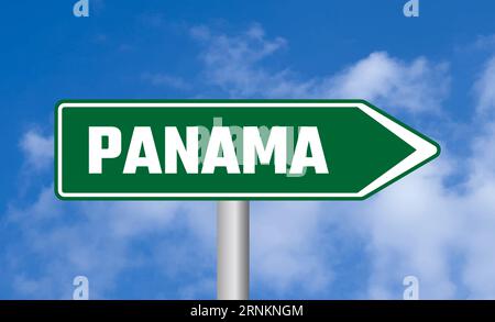 Panama road sign on cloudy sky background Stock Photo - Alamy