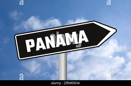 Panama road sign on cloudy sky background Stock Photo - Alamy