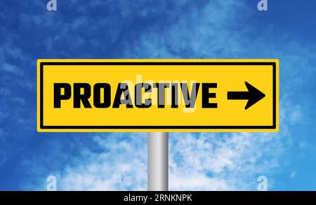 Proactive road sign on sky background Stock Photo - Alamy