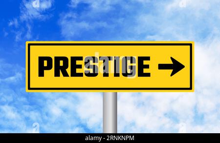 Prestige road sign on sky background Stock Photo - Alamy