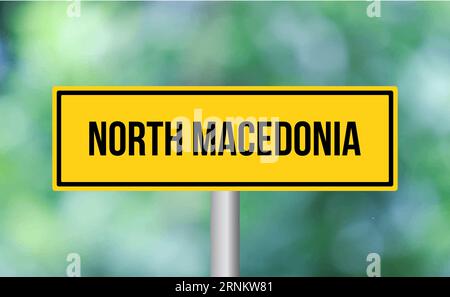 North macedonia road sign on blue sky background Stock Photo - Alamy
