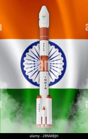 PUNE, INDIA, 2nd SEPTEMBER 2023. Aditya L1 isolated on blue background ...