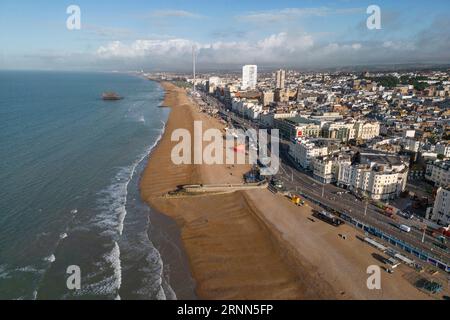 Aerial view of the beach towards the 360i observation tower, Brighton ...
