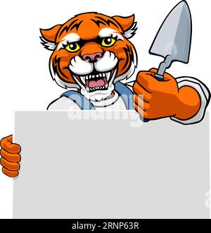 Bricklayer Tiger Trowel Tool Handyman Mascot Stock Vector Image & Art ...