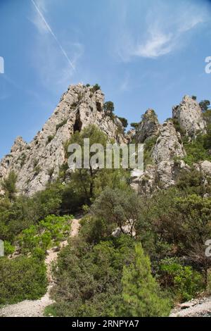 the calanques (france) with their impressive rocks, plants and crystal ...