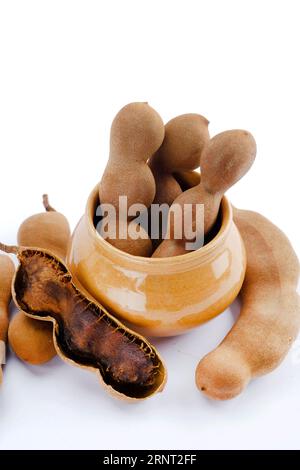 Top view tamarind pod isolated on white background with clipping path ...