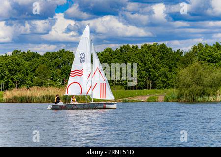 Wroclaw, Poland - May 14 2023: Small white boat named Sagitta swimming ...