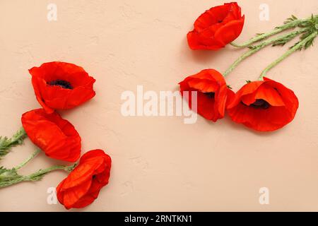 Beautiful Forget-me-not flowers on beige background, flat lay. Space ...