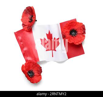 Poppy flowers and flag of Canada isolated on white background ...