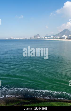 The Atlantic Ocean and Leme Beach are seen from the Babilônia favela in ...