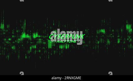 Abstract vector green cyberpunk halftone sound wave. Scrathed dotted ...